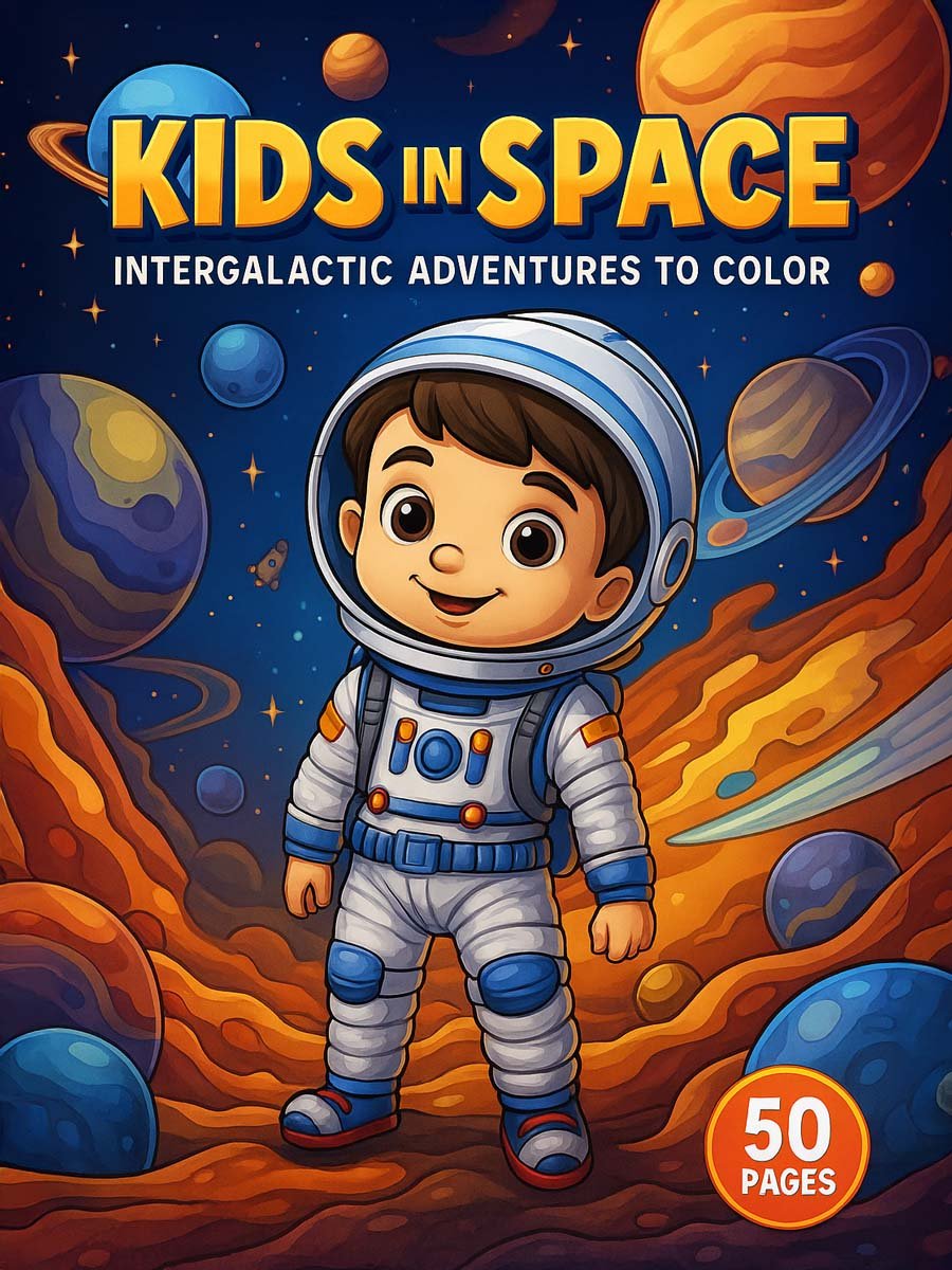 Kids in Space – 50 Intergalactic Adventures to Color | Coloring Page Store